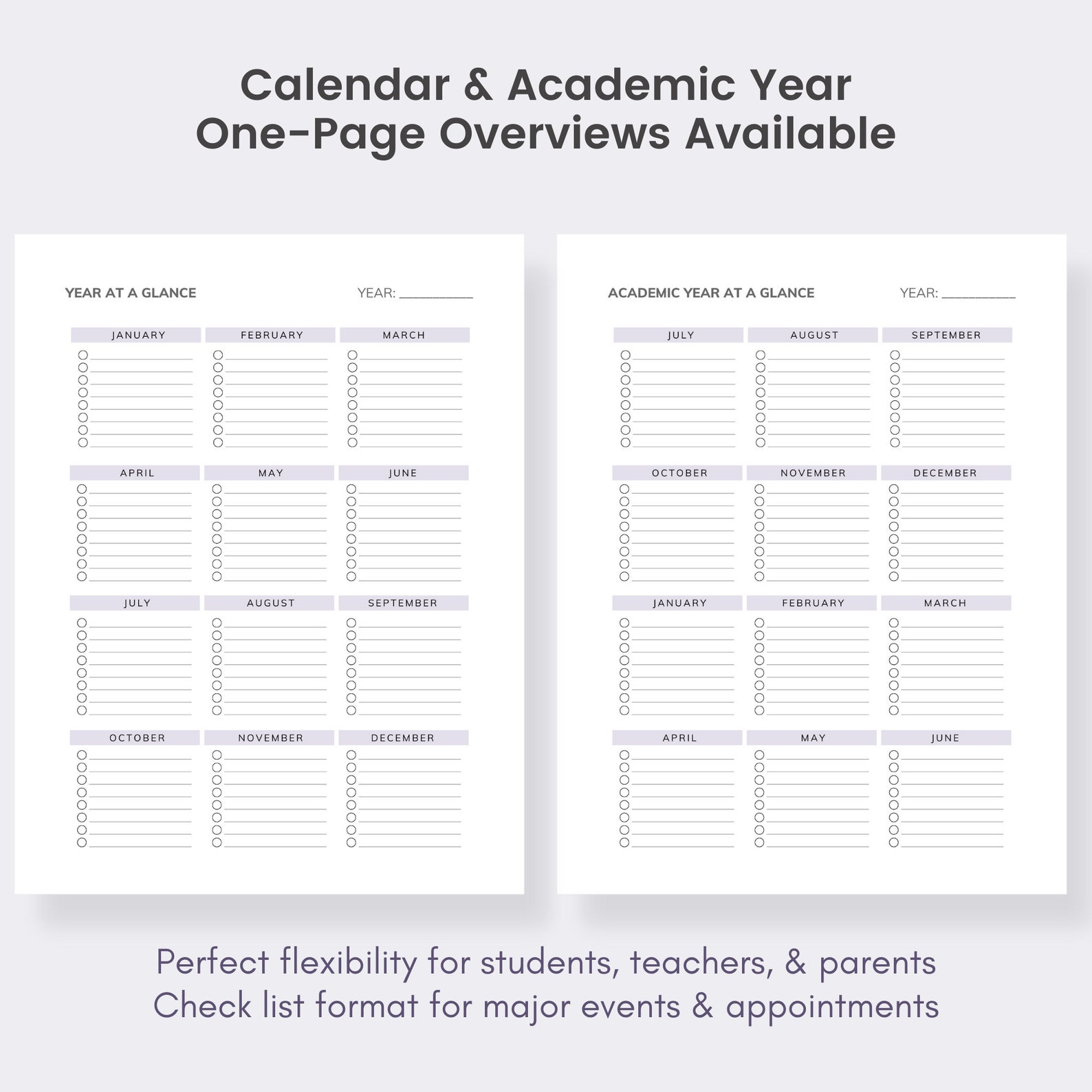 Minimalist Yearly Overview Printable, Year at a Glance Planner ...