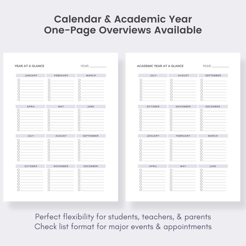 Minimalist Yearly Overview Printable, Year at a Glance Planner ...