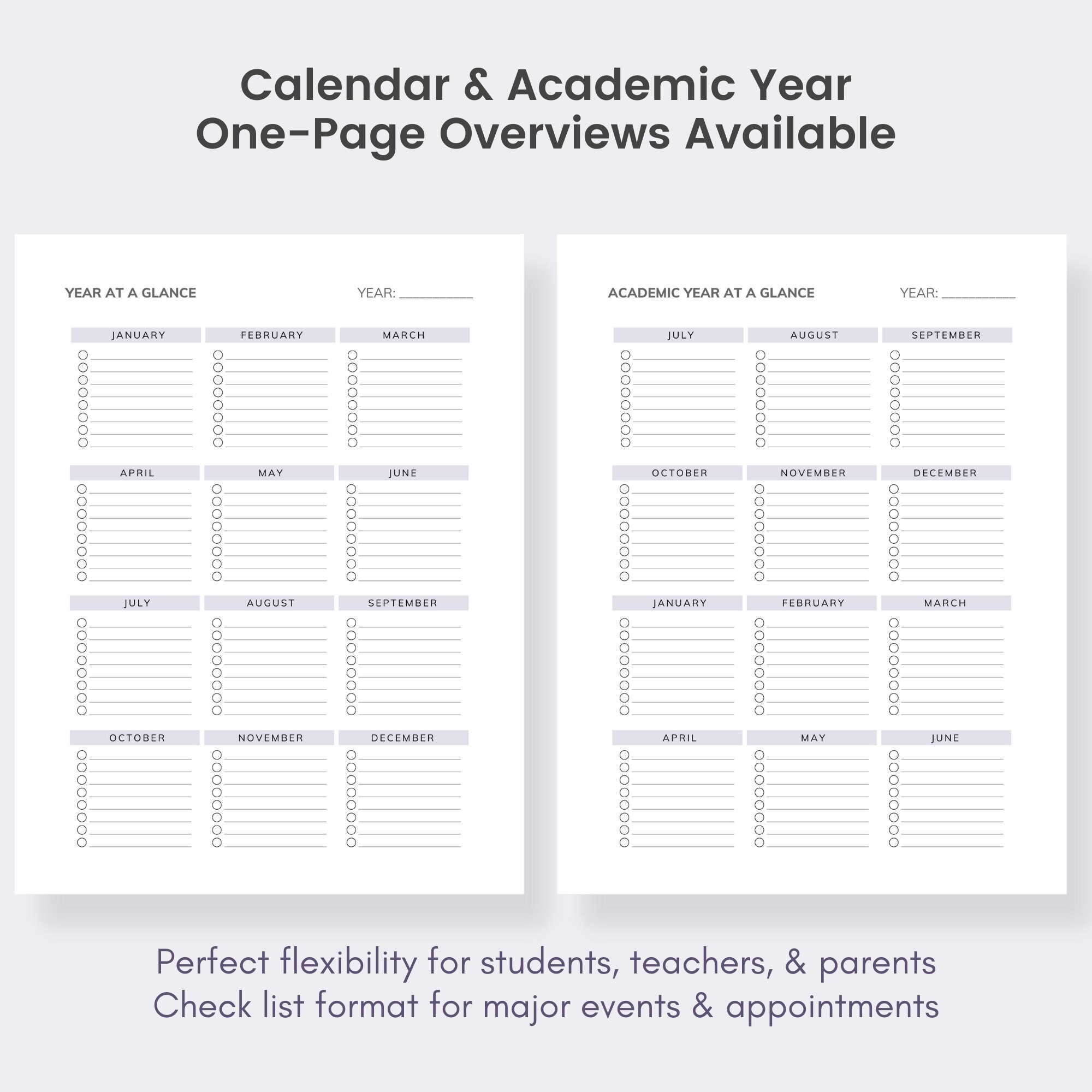Minimalist Yearly Overview Printable, Year at a Glance Planner ...