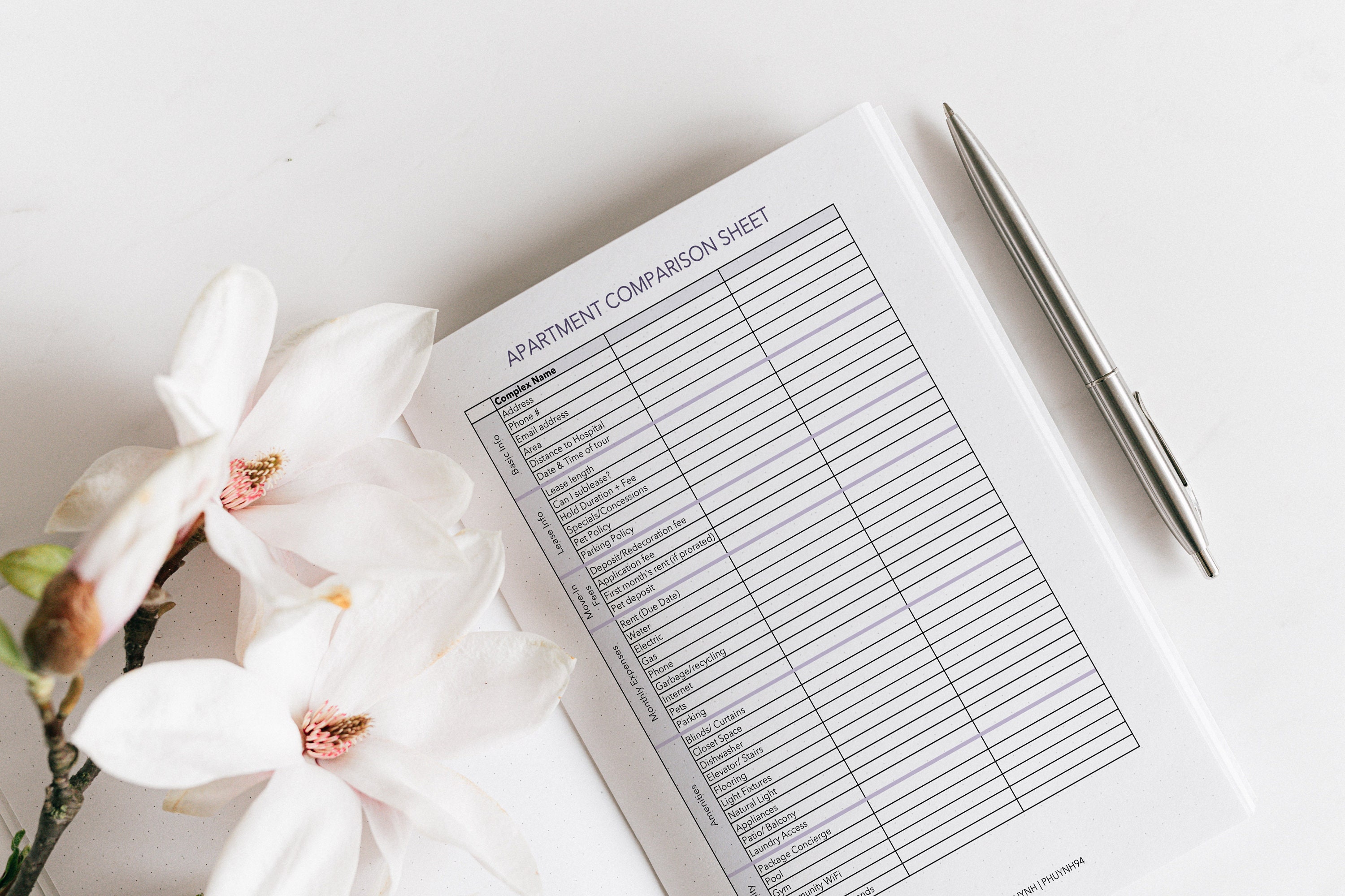 Apartment Comparison Worksheet | Housing Search Planner | Rent ...