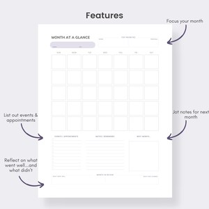 Minimalist Monthly Goal Planner Printable, Undated Month at a Glance ...