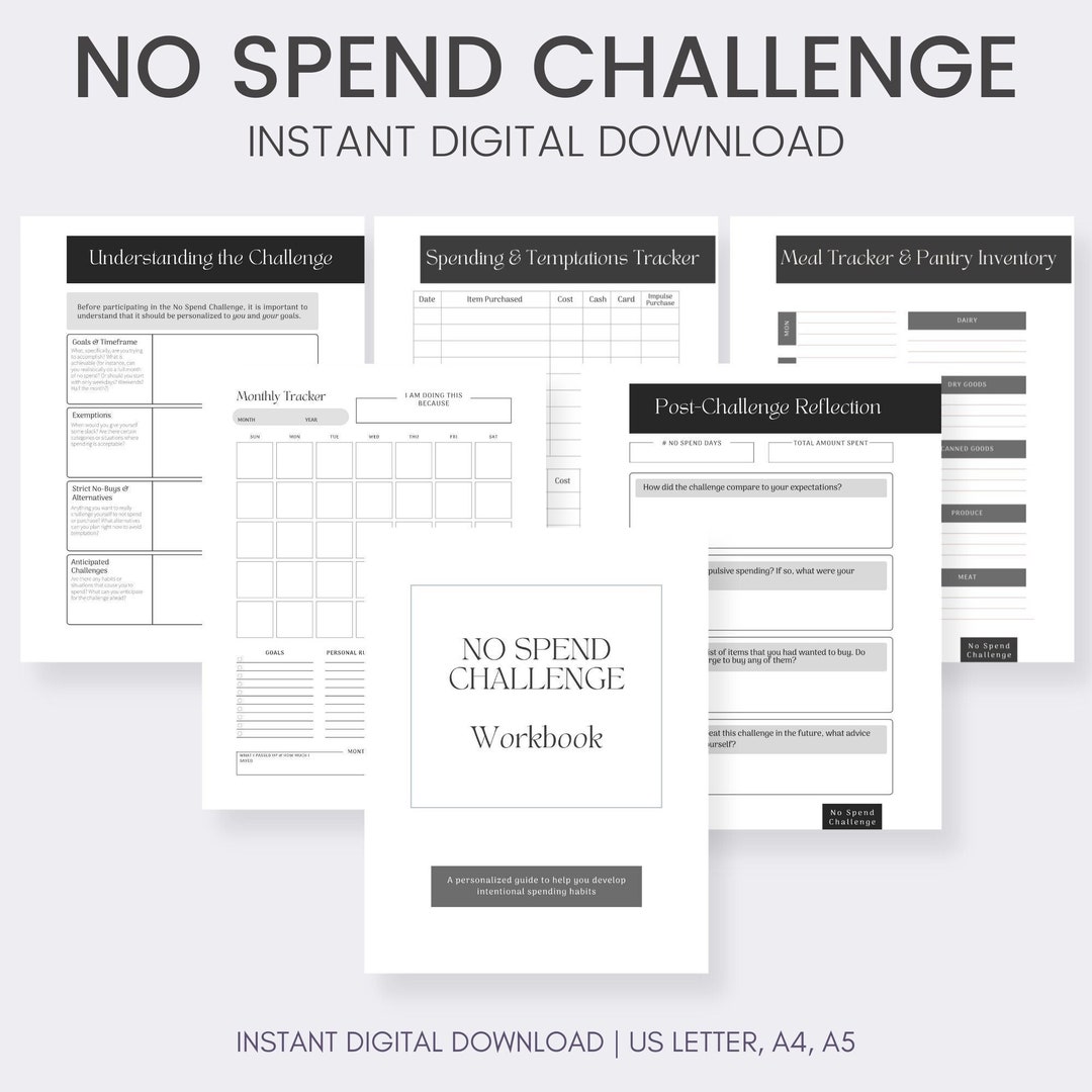 No Spending Challenge Printable Workbook Bundle | Money Savings ...