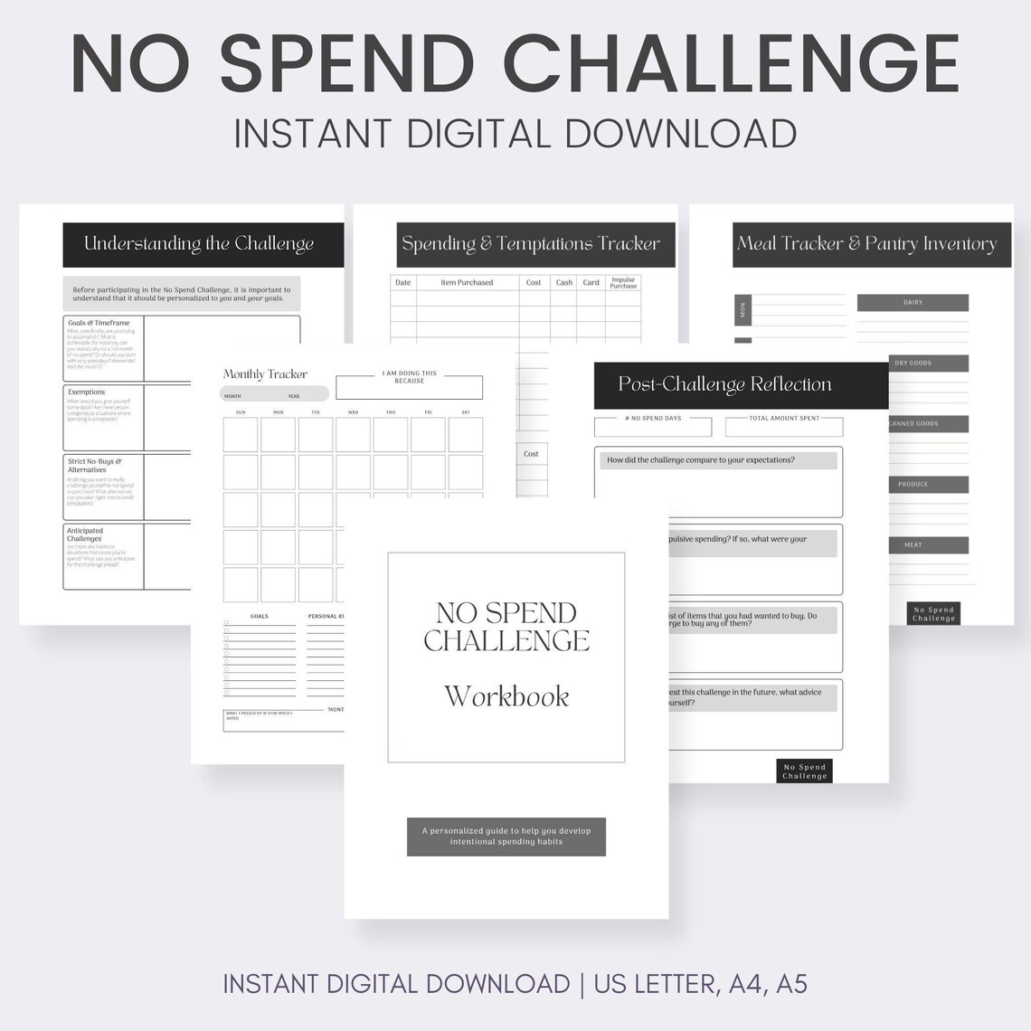 No Spending Challenge Printable Workbook Bundle Money Savings ...