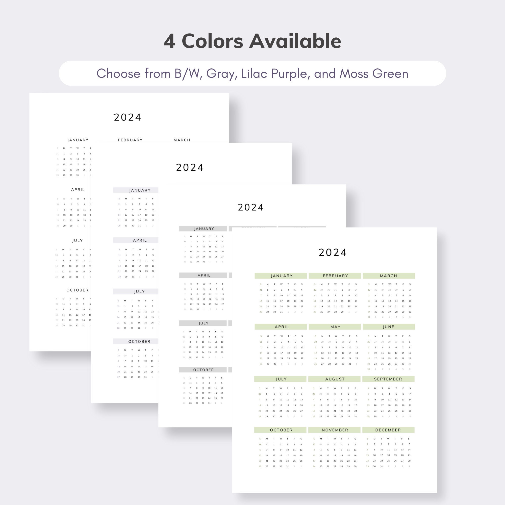 2024 Year Calendar Printable, One-page Calendar, Minimalist Calendar ...