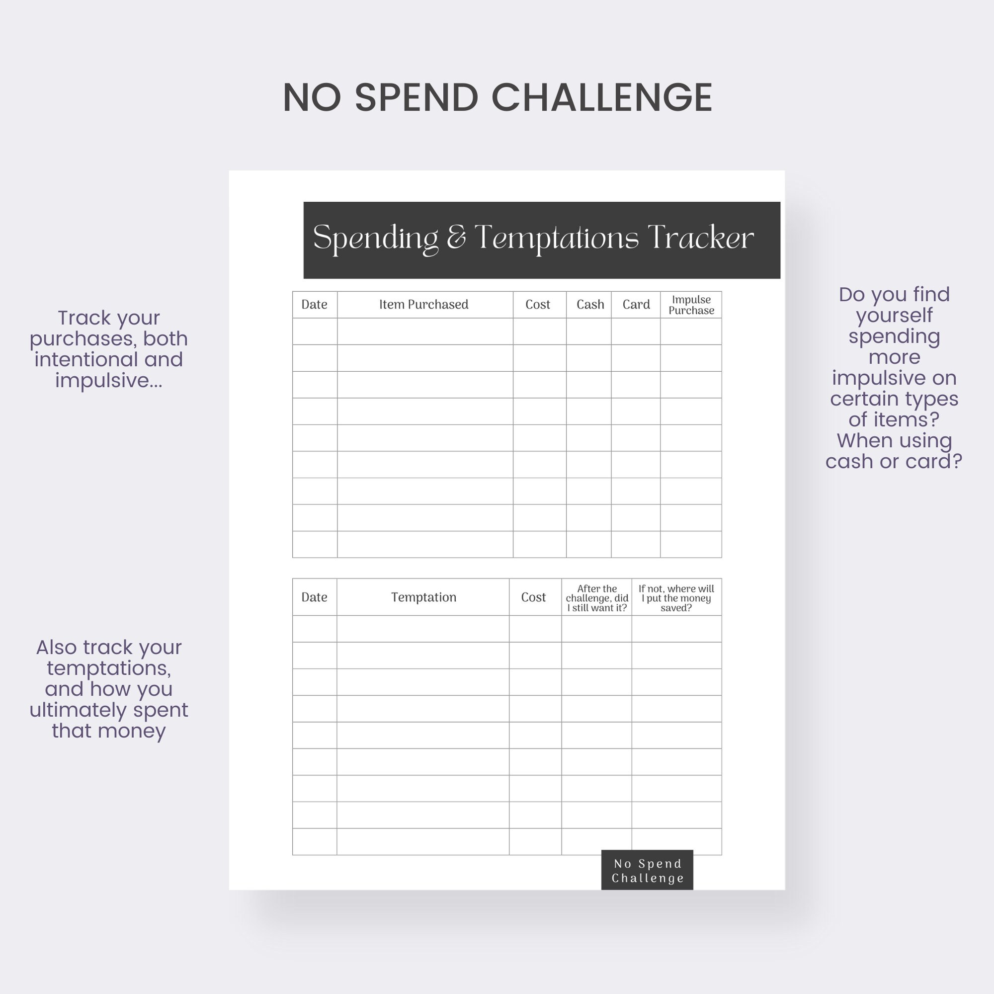 No Spending Challenge Printable Workbook Bundle Money Savings ...