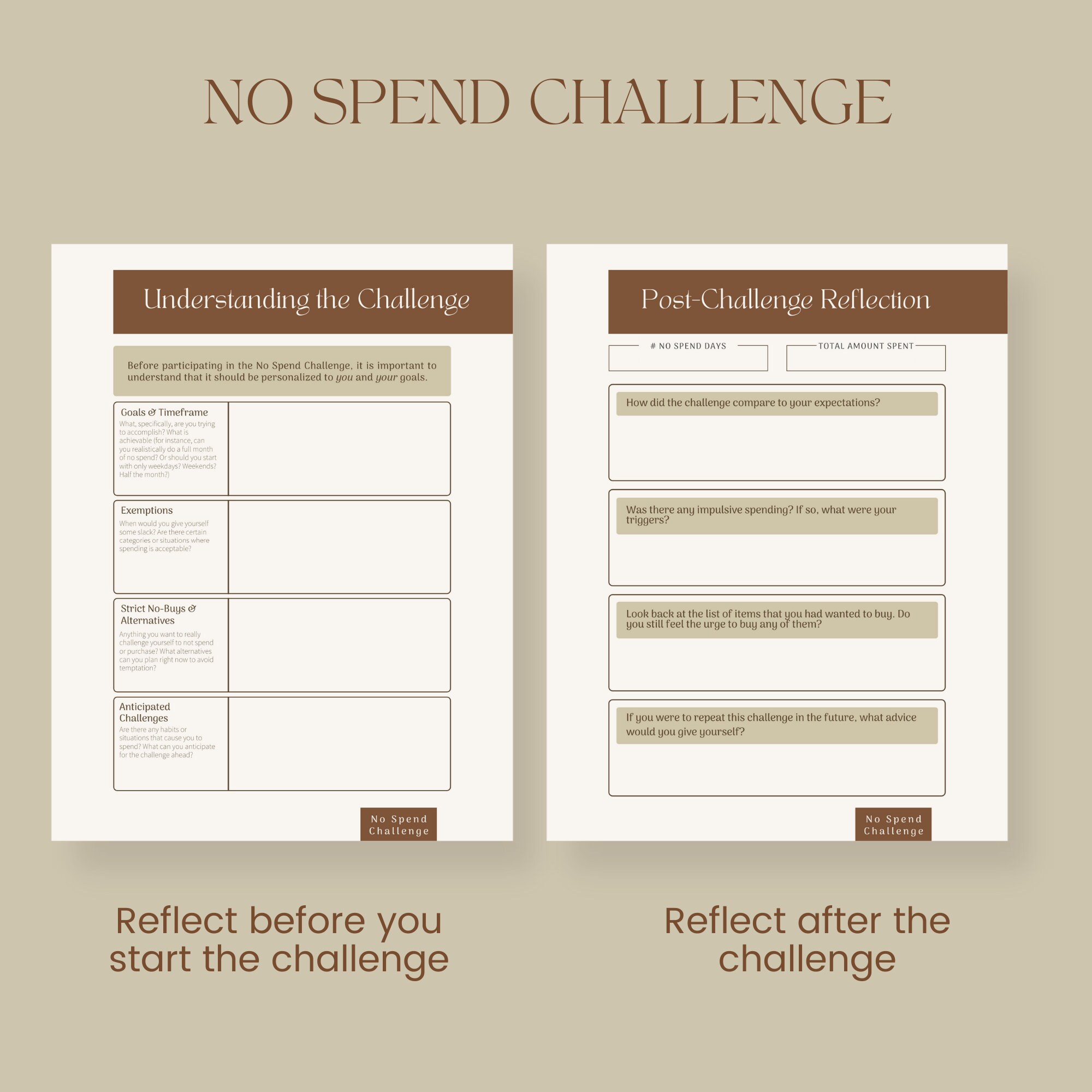 No Spending Challenge Printable Workbook Bundle | Money Savings ...