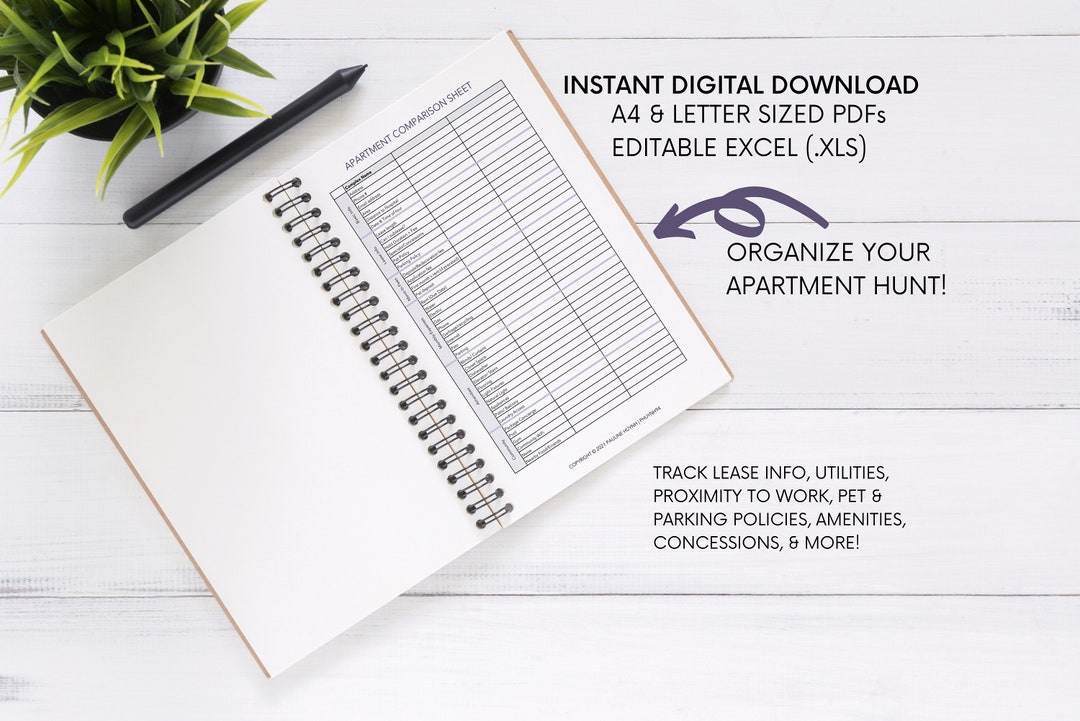 Apartment Comparison Worksheet | Housing Search Planner | Rent ...