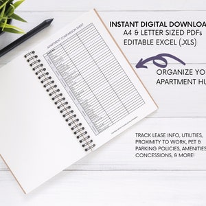 Apartment Comparison Worksheet | Housing Search Planner | Rent ...