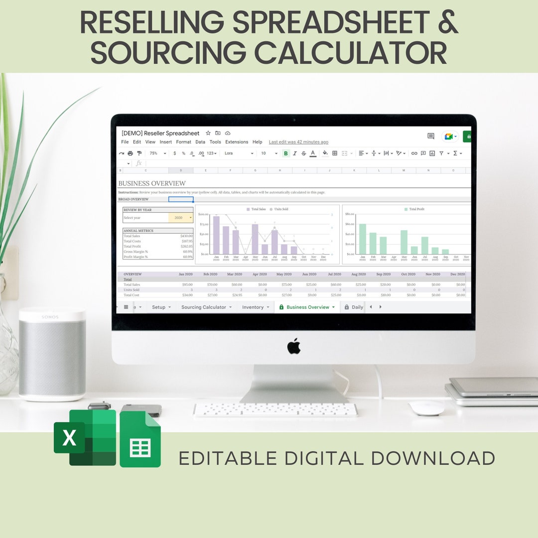 Reselling Dashboard Spreadsheet | Sourcing Calculator Inventory Sales ...