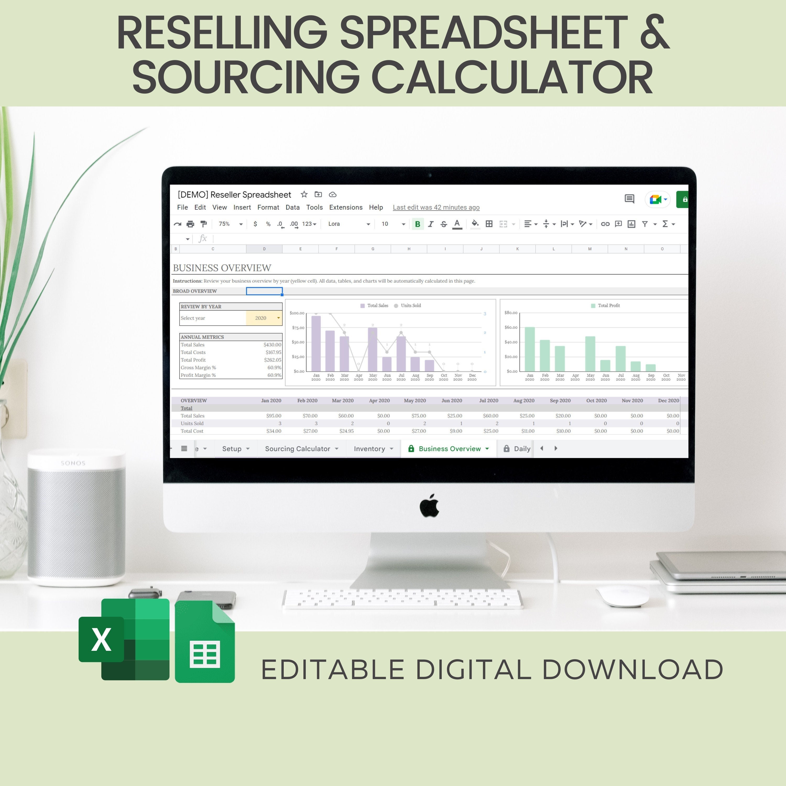 Reselling Dashboard Spreadsheet | Sourcing Calculator Inventory Sales ...