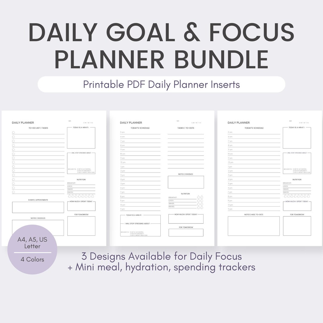 Minimalist Daily Focus Planner Printable, Goal Planner, Meal Tracker ...