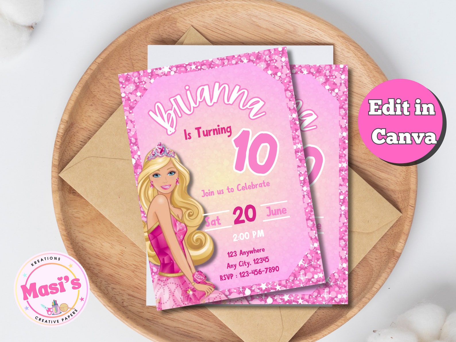 Pink Doll Birthday Party Editable Barbie Invitation Barbie Party Barbie ...
