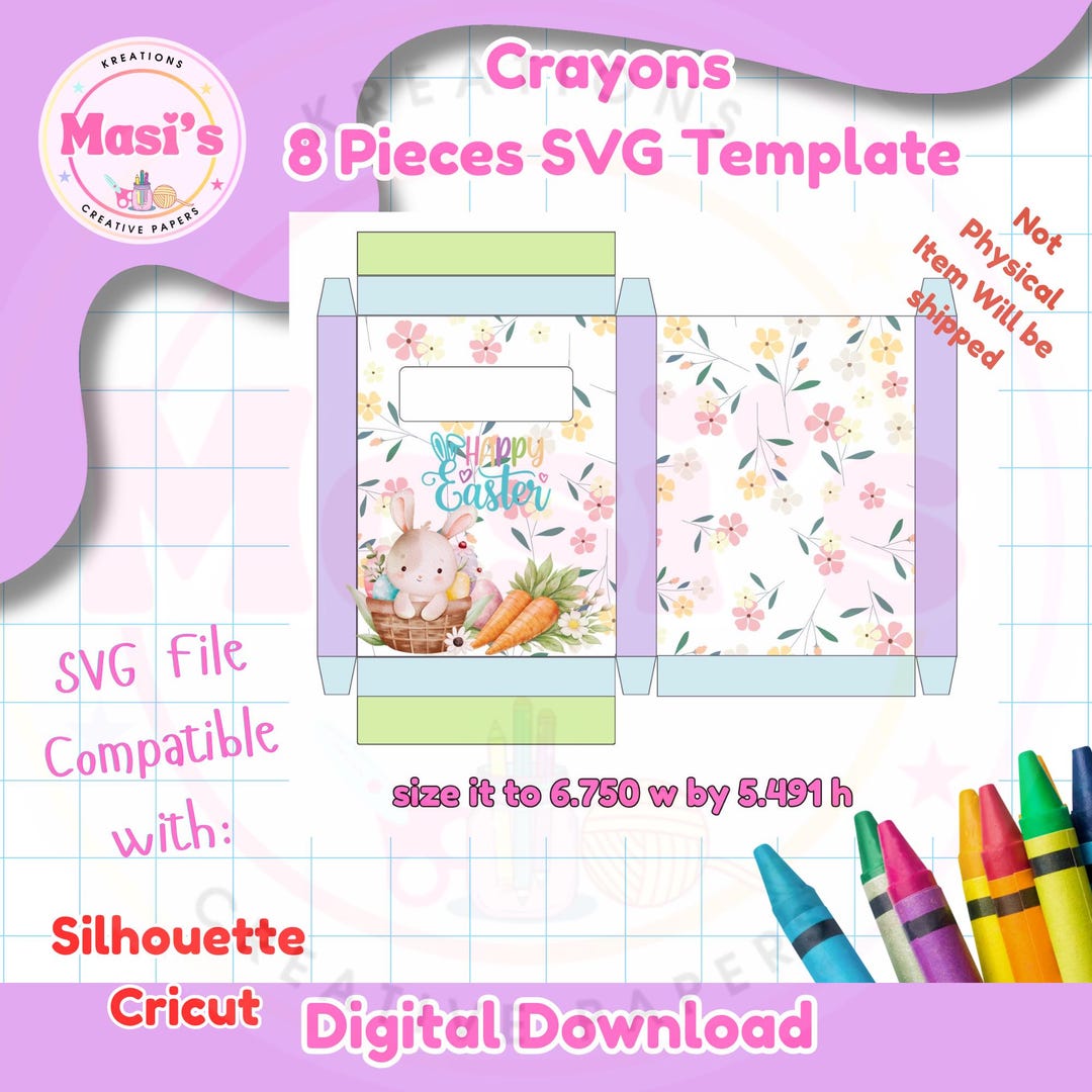 Editable Crayons 8 Piece Box SVG Template, Cricut Silhouette File ...