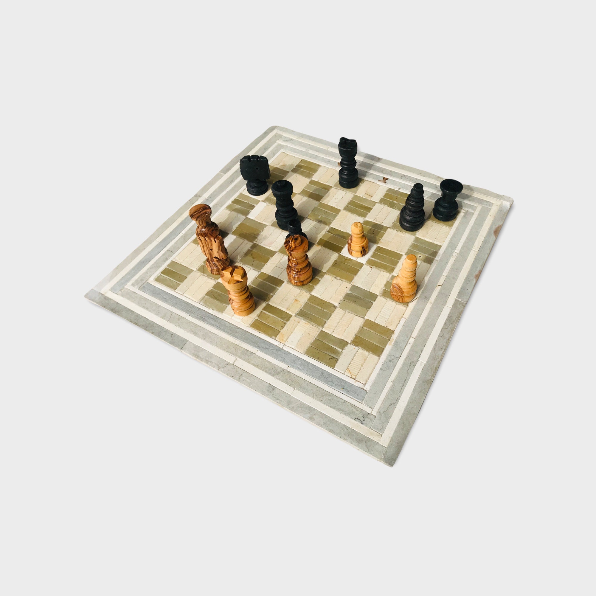 Mosaic Chess Set Handmade of Natural Stones With Olive Wood Chess ...
