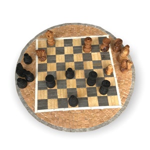 Mosaic Chess Set Handmade of Natural Stones With Olive Wood Chess ...