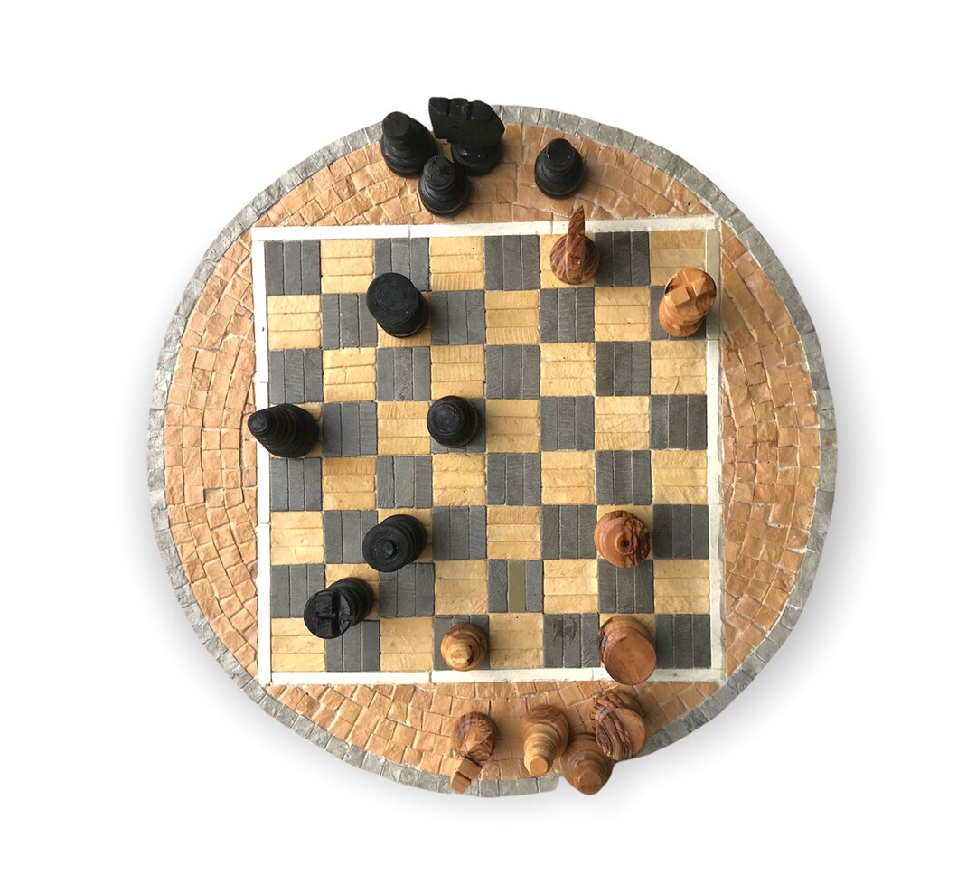 Mosaic Chess Set Handmade of Natural Stones With Olive Wood Chess ...