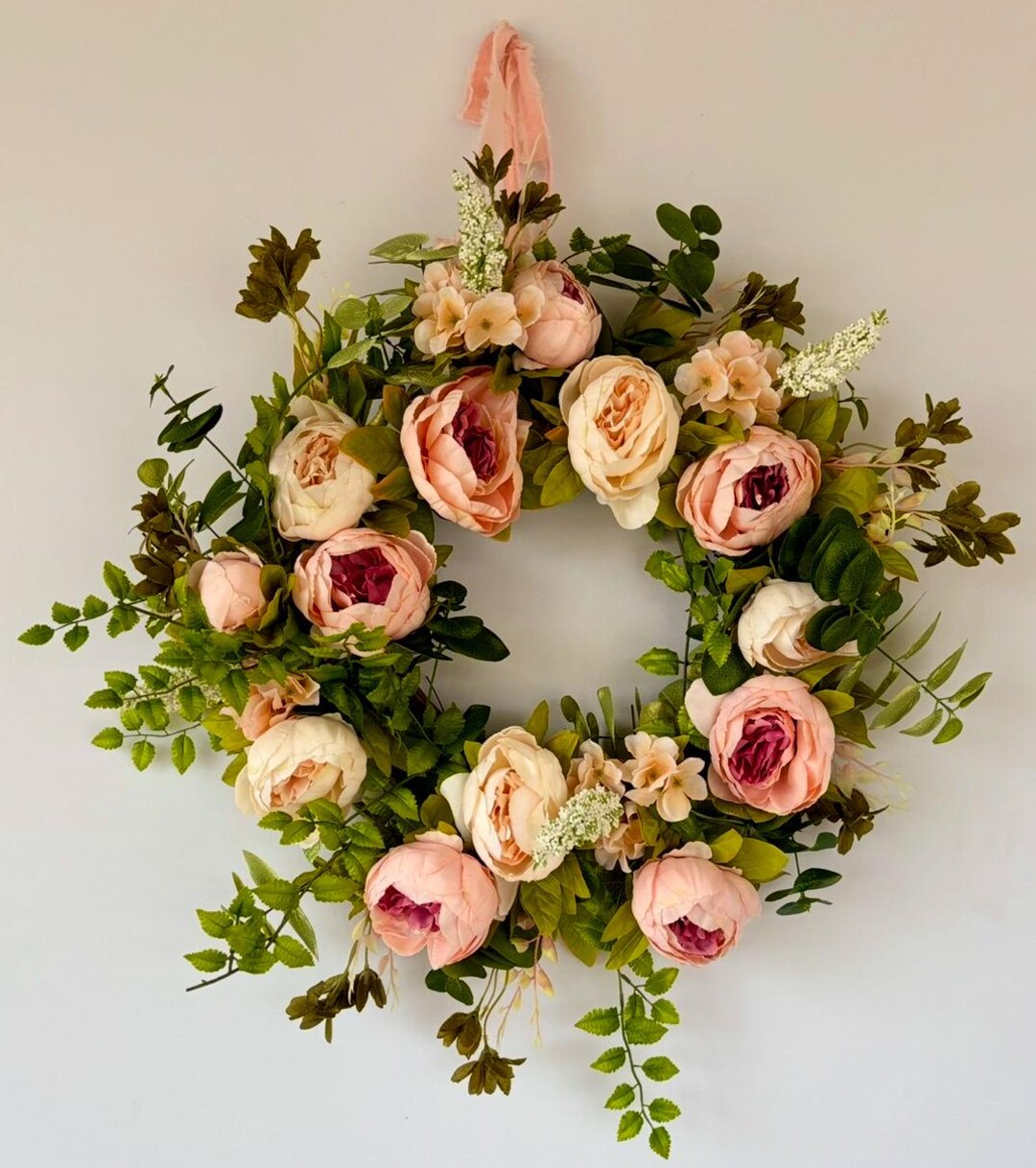 Spring Peony Wreath for Front Door, Pink Flower Wreath, Peony Wreath ...