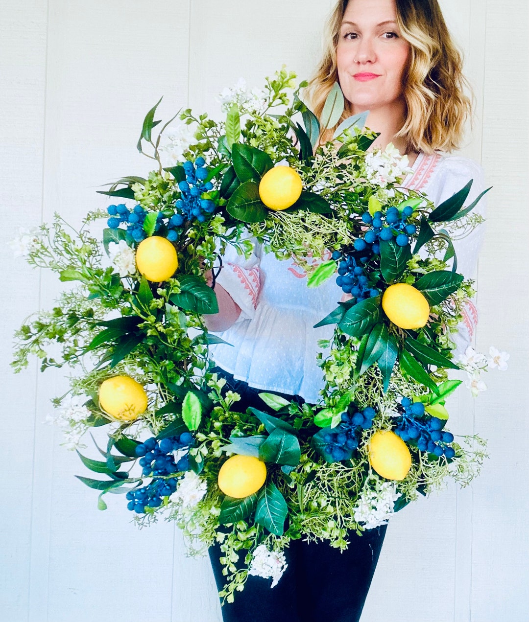 Summer Lemon Berry Wreath for Front Door, Lemon Farmhouse Wreath, Lemon ...