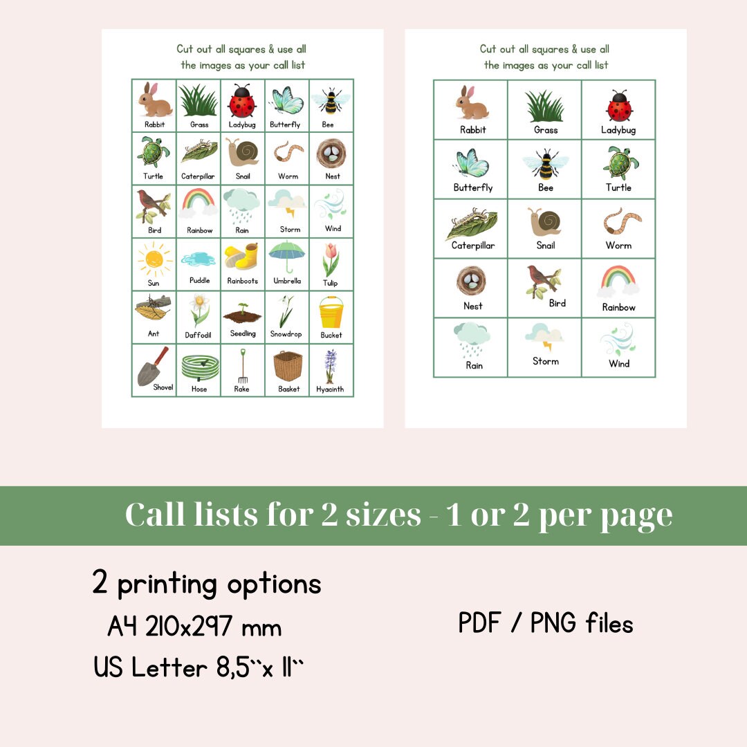 Spring Kids Bingo, 30 Unique Bingo Cards, Kids Spring Activity ...