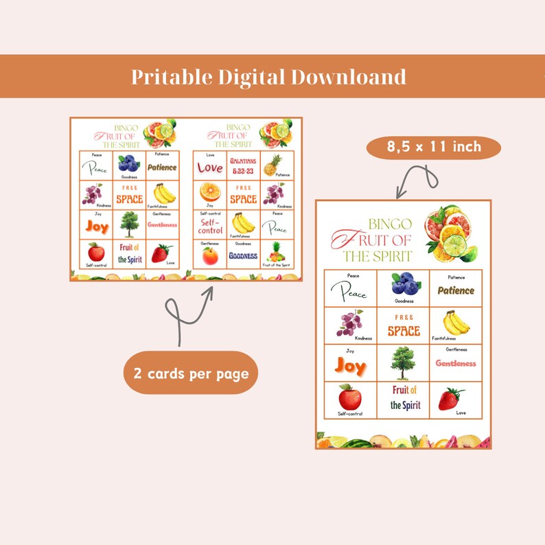 Fruit Kids Bingo, 25 Unique Bingo Cards, Kids Bible Activity ...