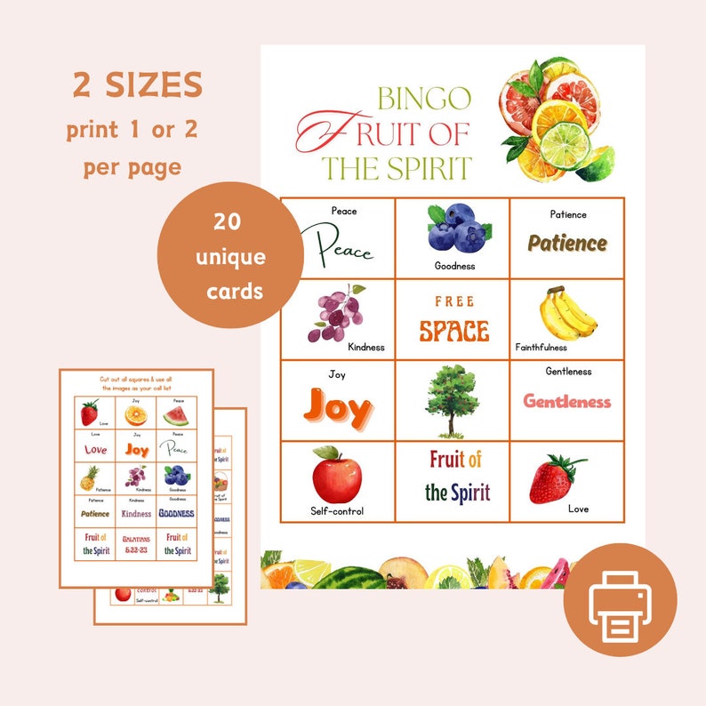 Fruit Kids Bingo, 25 Unique Bingo Cards, Kids Bible Activity ...