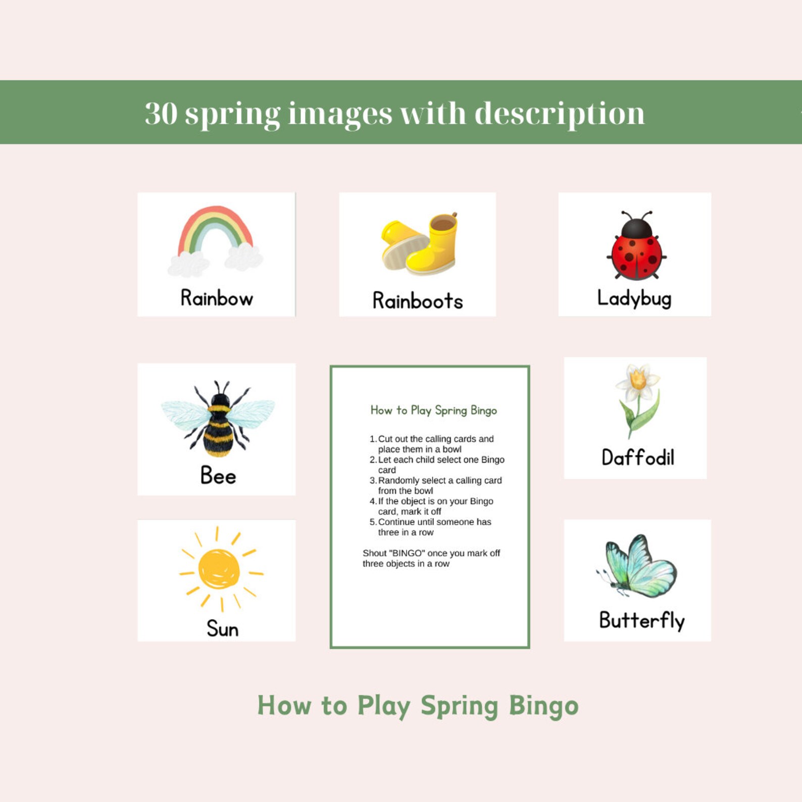 Spring Kids Bingo, 30 Unique Bingo Cards, Kids Spring Activity ...