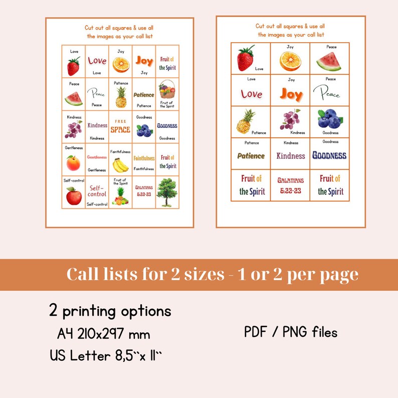 Fruit Kids Bingo, 25 Unique Bingo Cards, Kids Bible Activity ...