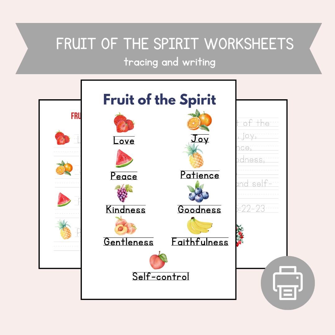 Fruit of the Spirit Tracing Worksheet: Bible Lesson Handwriting ...