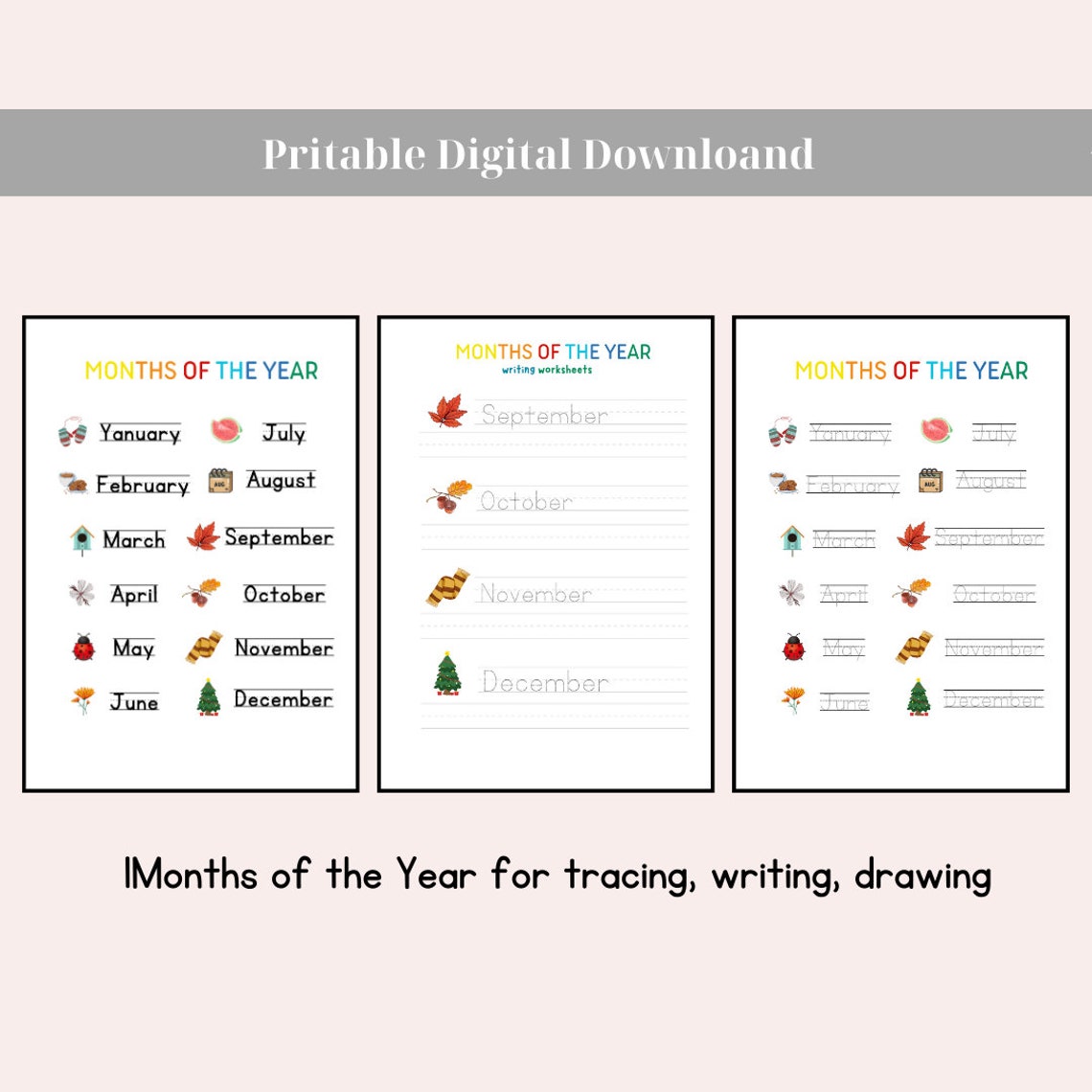 Months of the Year, Tracing Worksheet, Handwriting Practice ...