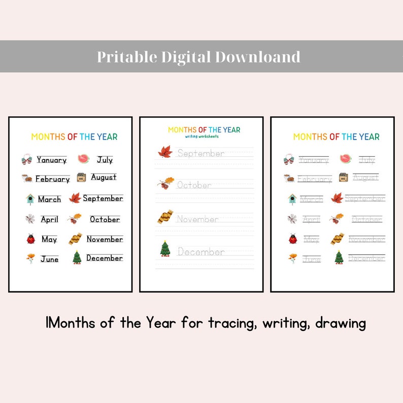 Months of the Year, Tracing Worksheet, Handwriting Practice ...