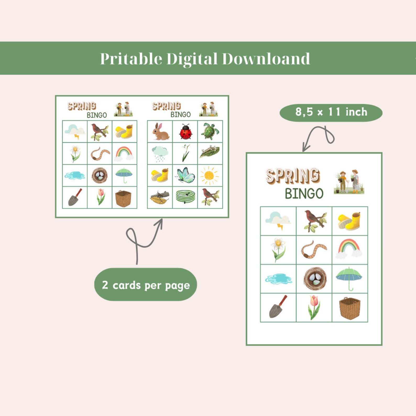 Spring Kids Bingo, 30 Unique Bingo Cards, Kids Spring Activity ...