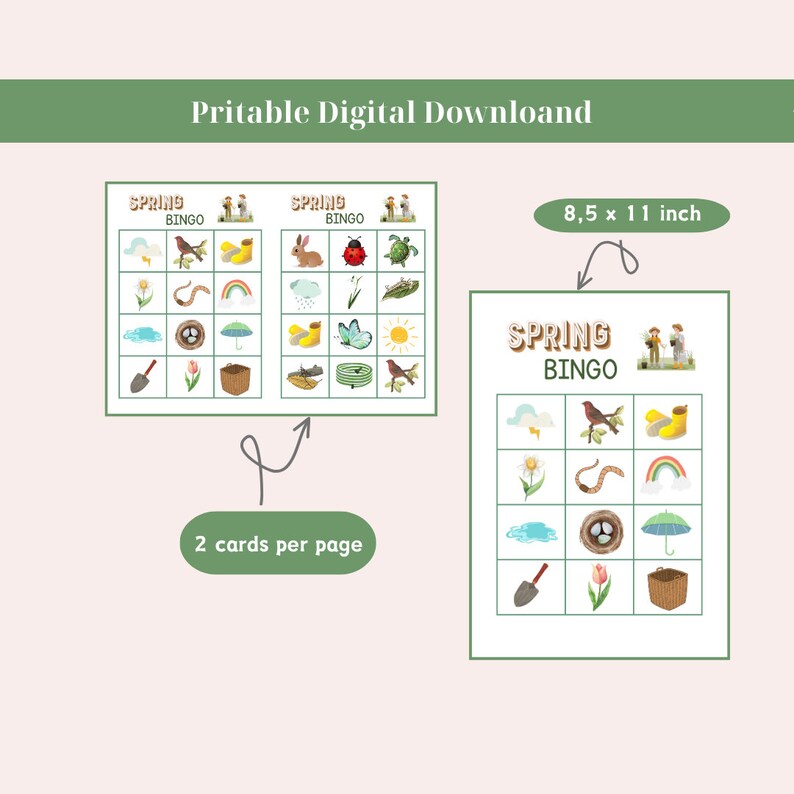 Spring Kids Bingo, 30 Unique Bingo Cards, Kids Spring Activity ...