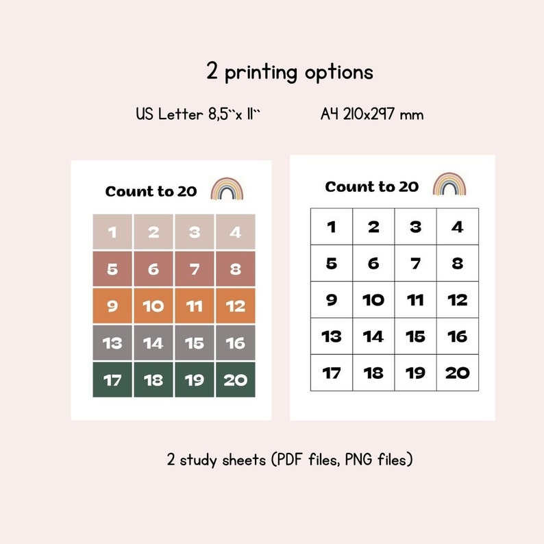 Number Chart, Count to 20, Numbers 1-20, Learning to Count, Homeschool ...