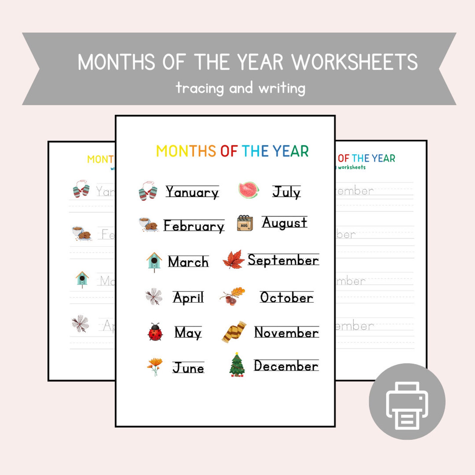 Months of the Year, Tracing Worksheet, Handwriting Practice ...