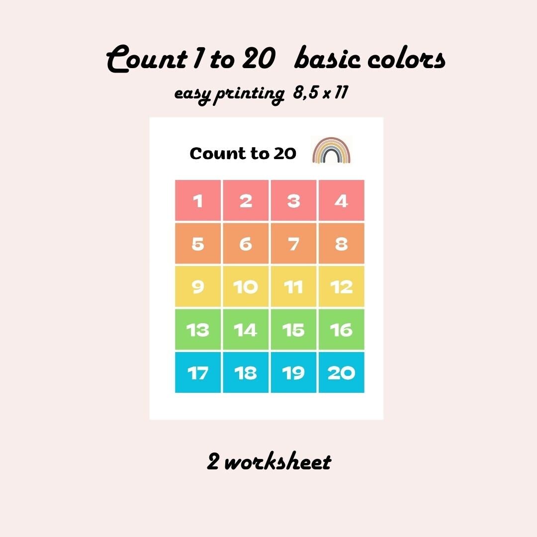 Number Chart Count to 20 Numbers 1-20 Learning to Count Homeschool ...