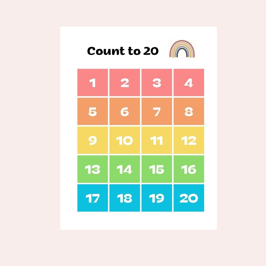 Number Chart Count to 20 Numbers 1-20 Learning to Count Homeschool ...