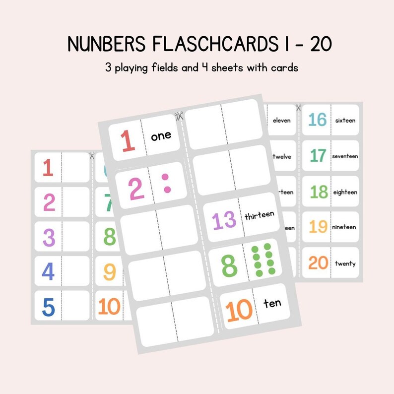 Numbers Flashcards 1-20: Counting Activity (digital Printable) - Etsy