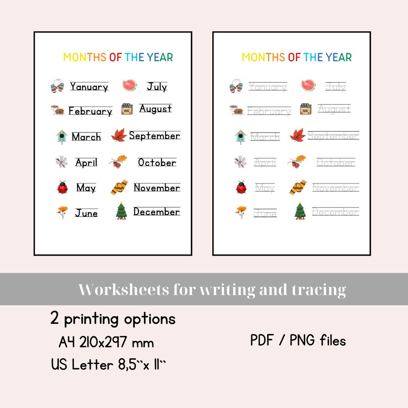 Months of the Year, Tracing Worksheet, Handwriting Practice ...