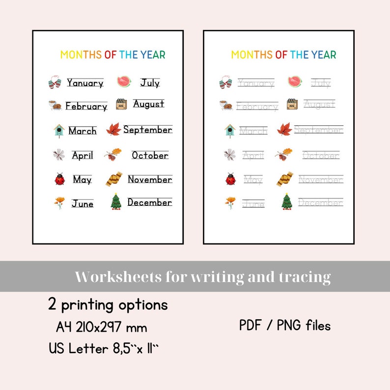 Months of the Year, Tracing Worksheet, Handwriting Practice ...