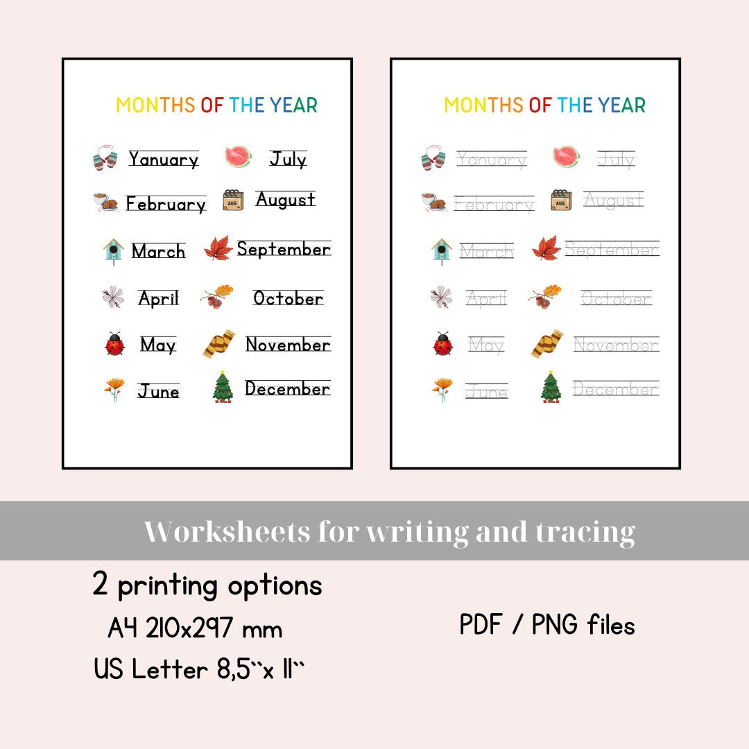 Months of the Year, Tracing Worksheet, Handwriting Practice ...