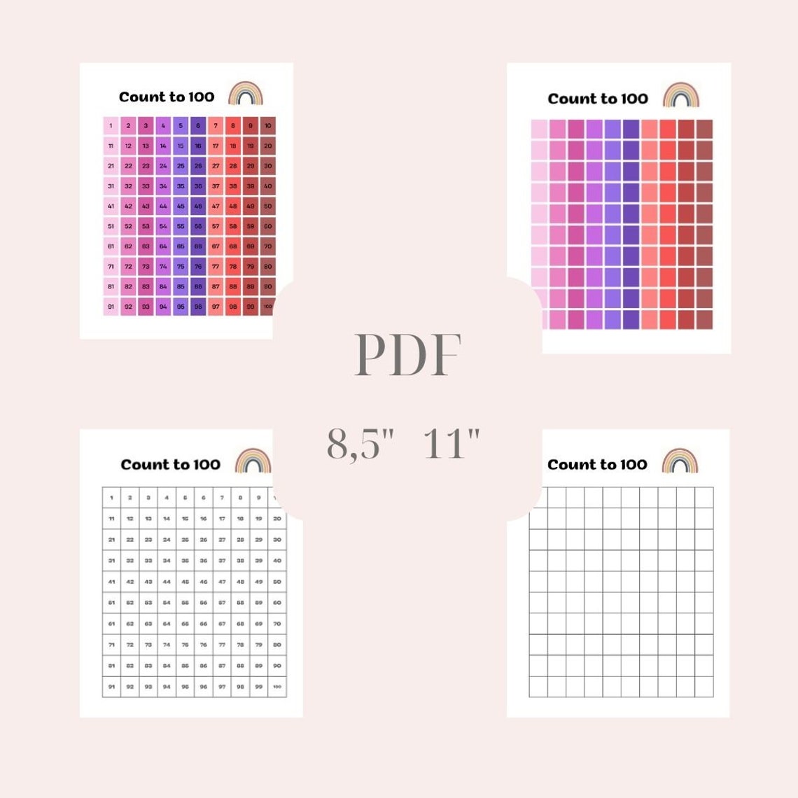 Hundred Number Chart Count to 100 Numbers 1-100 Number Chart Homeschool ...