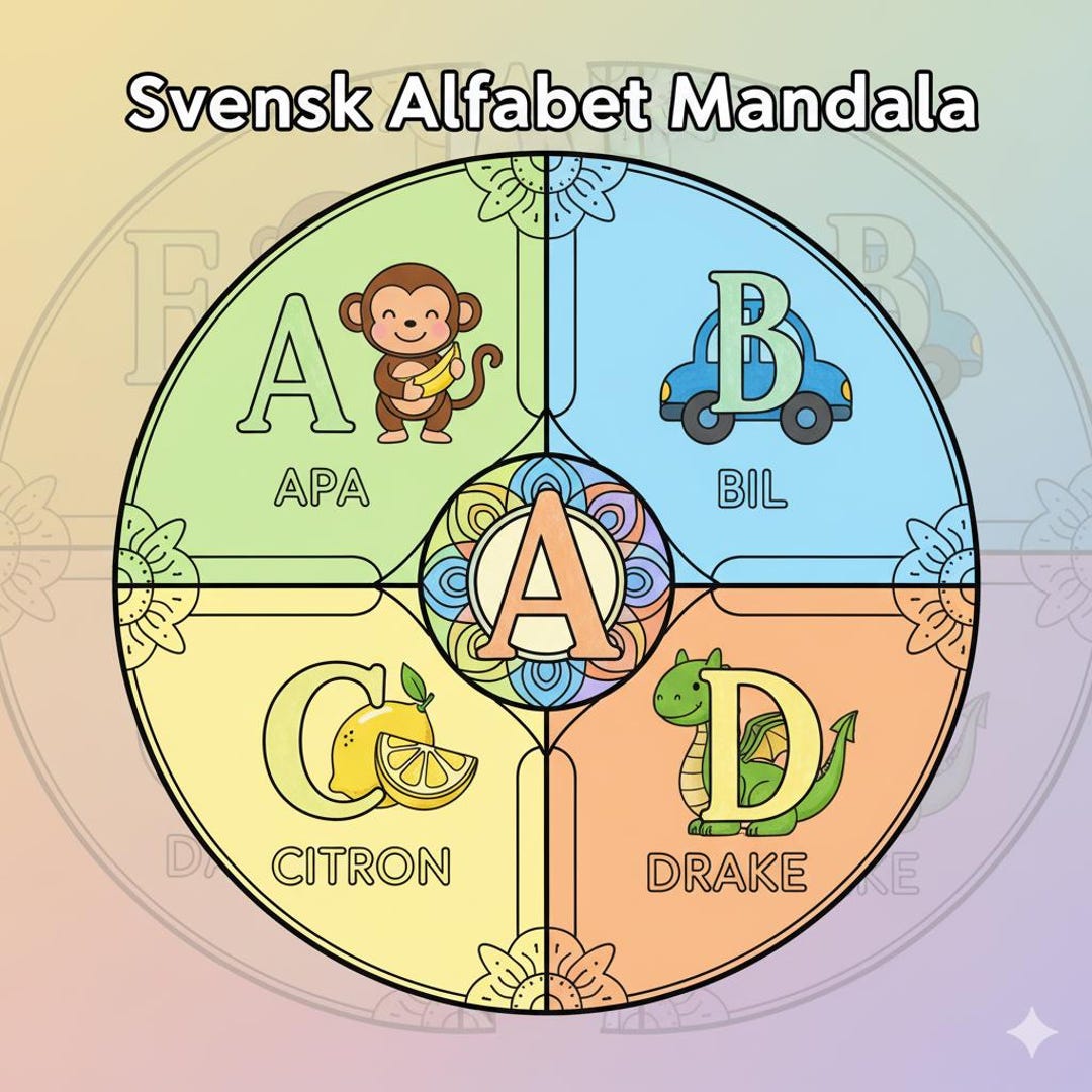 Swedish Alphabet Mandala Coloring Page: Scandinavian Kids ABC (digital ...