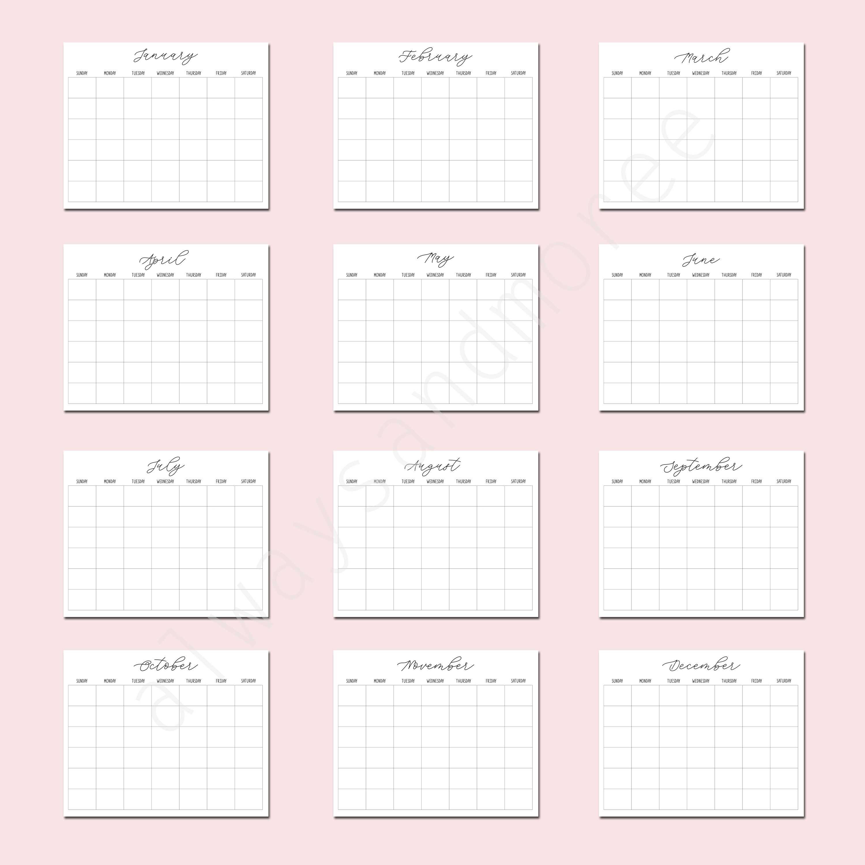 Monthly Digital Calendar Blanks // Digital Planner // Planner Life ...