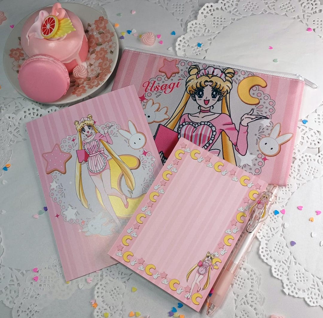 Sailor Moon Cafe Stationary Bundle – Kawaii Art Print, Notepad, Pen ...