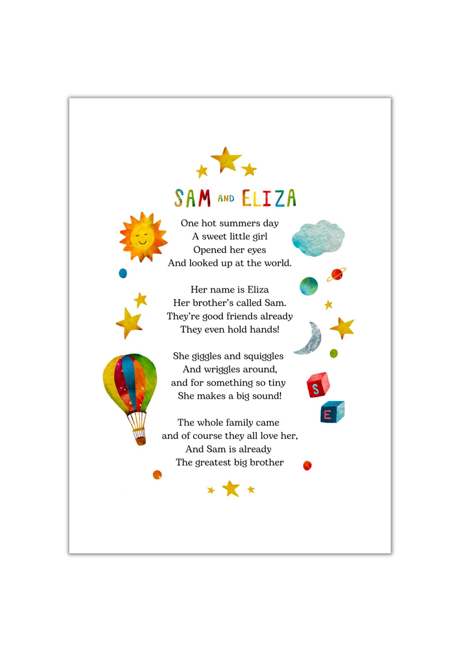Custom Poem Print Unique Personalised Poem for Children Bespoke ...