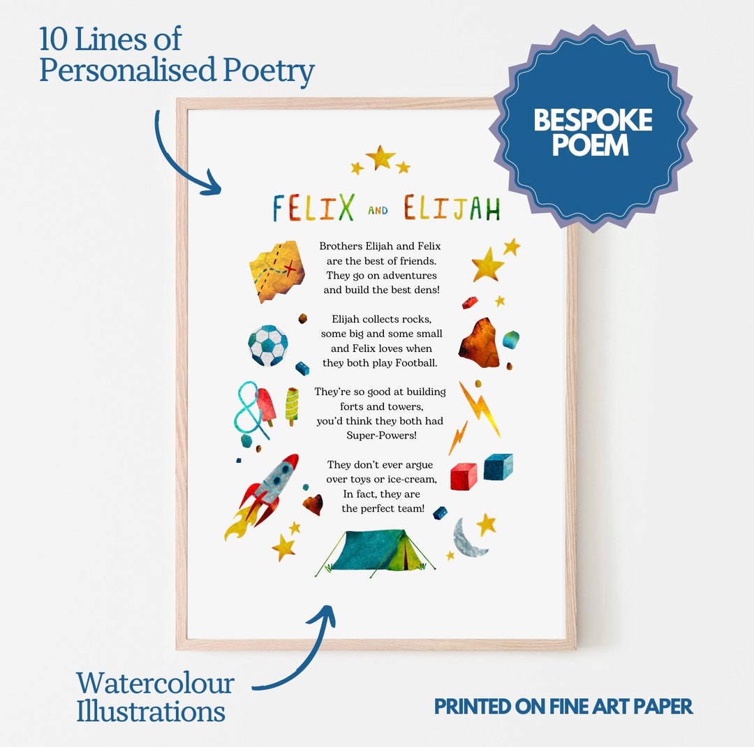 Custom Poem Print - Unique Personalised Poem for Children - Bespoke ...
