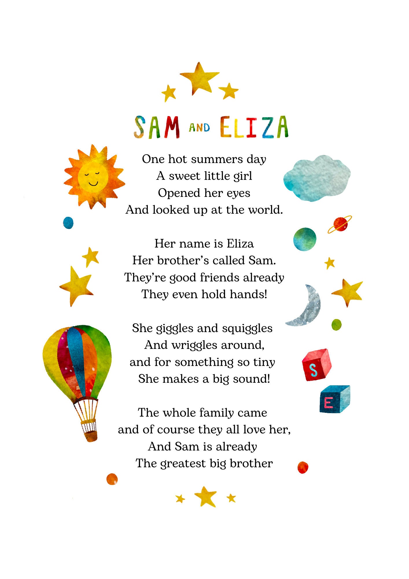 Custom Poem Print Unique Personalised Poem for Children Bespoke ...