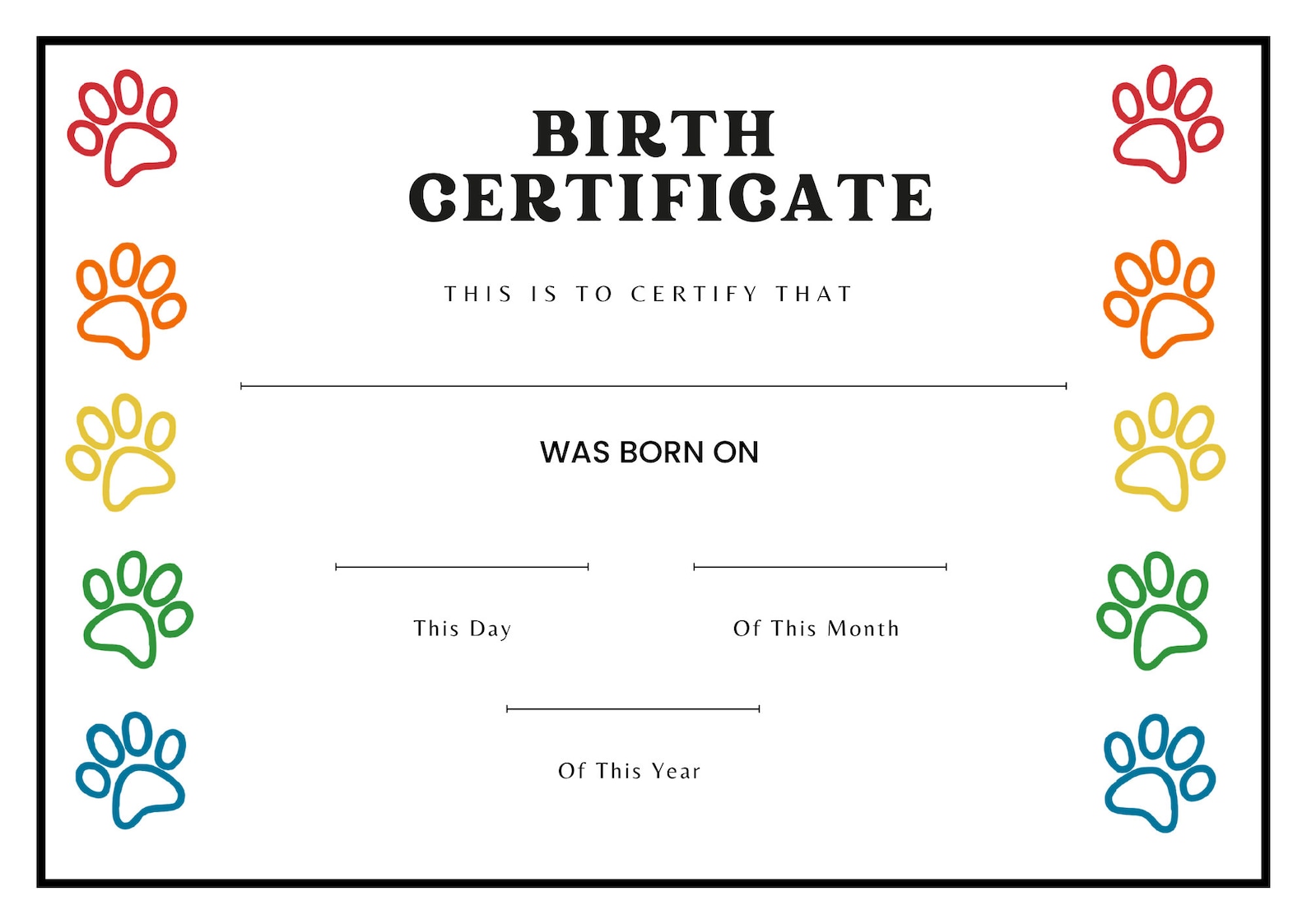 Puppy Birth Certificate Instant Download Printable Pet Birth ...