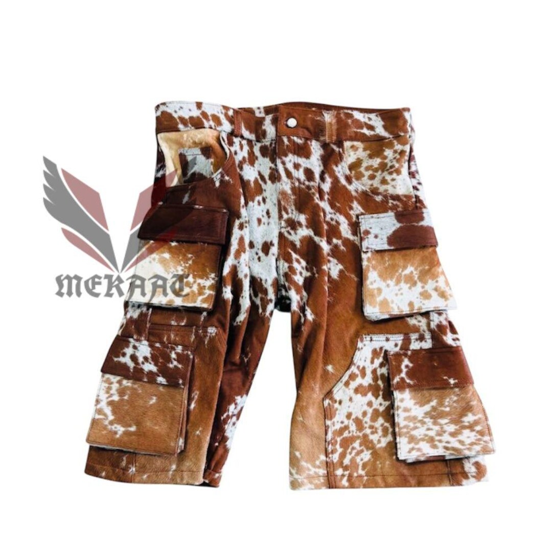 Cowhide Hair on Leather Cargo Shorts Western Style Leather Shorts ...