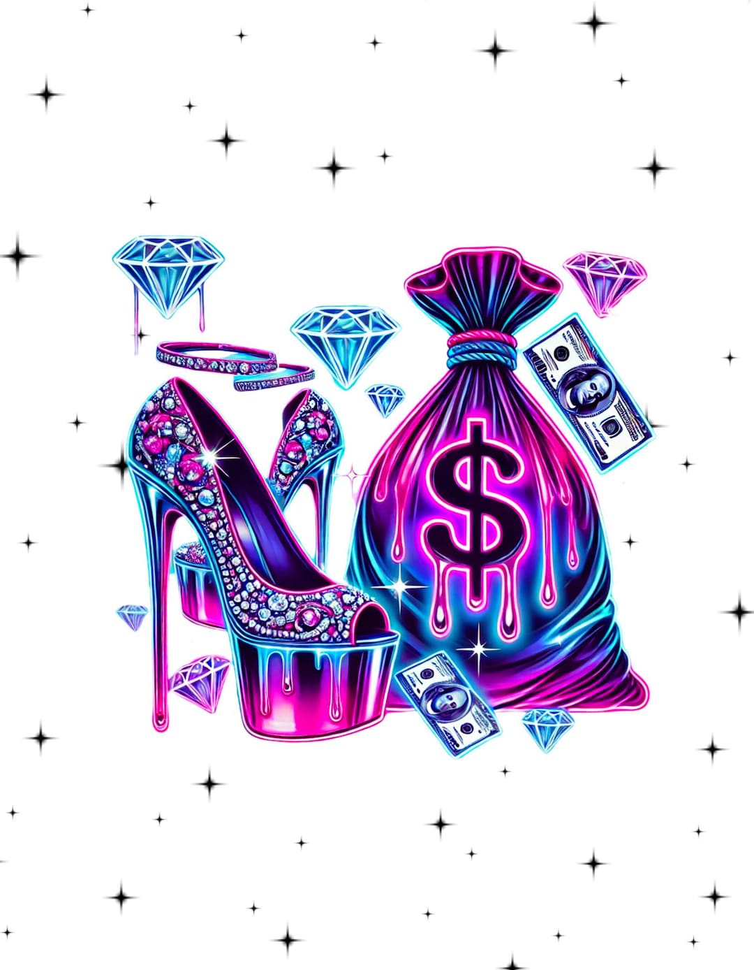 Bling Stiletto & Money Bag PNG: Urban Streetwear Design (digital ...